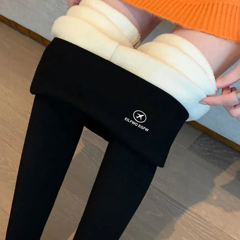 여성 겨울 레깅스 봉제 열 허리 양고기 양털 꽉 따뜻한 바지 여성을위한 캐시얼 캐시미어 바지 높은 허리 Basso And Brooke