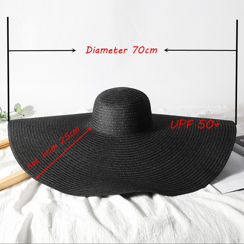 여름 70cm 여성을위한 대형 넓은 뇌하수 태양 모자 대형 해변 모자 접이식 여행용 밀짚 모자 Uv 보호 태양 그늘 모자